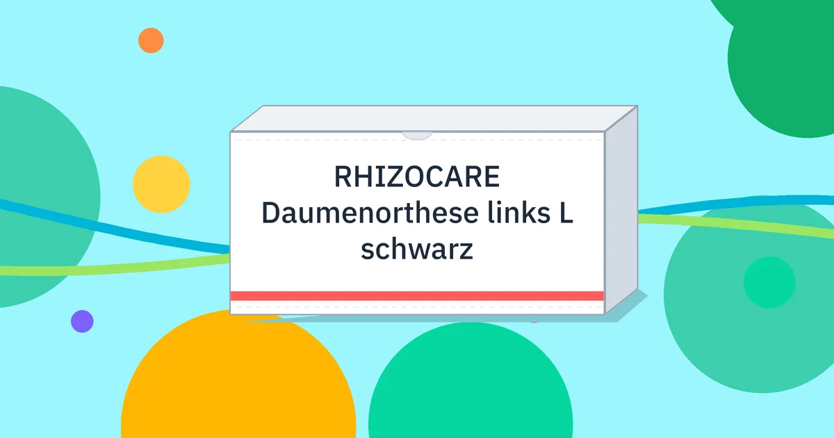 Symbolbild: Packung mit der Aufschrift RHIZOCARE Daumenorthese links L schwarz (PZN 10839502) – Verfügbarkeit und Bezug in Apotheken in Frankfurt am Main