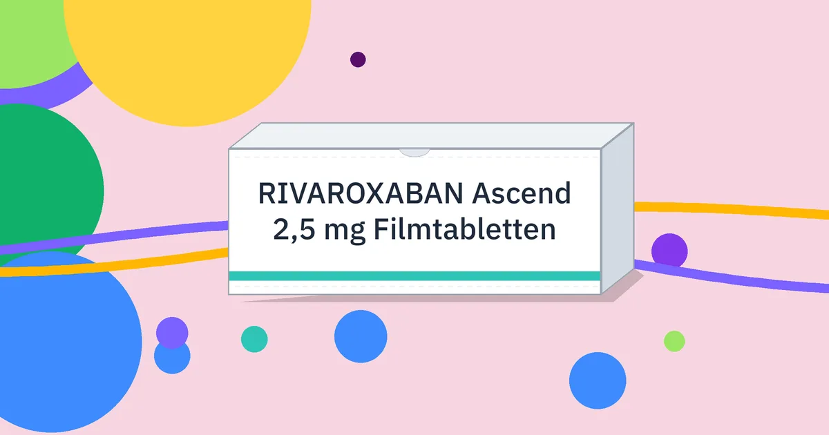 Symbolbild: Packung mit der Aufschrift RIVAROXABAN Ascend 2,5 mg Filmtabletten (PZN 20161892) – Verfügbarkeit und Bezug in Apotheken in Frankfurt am Main
