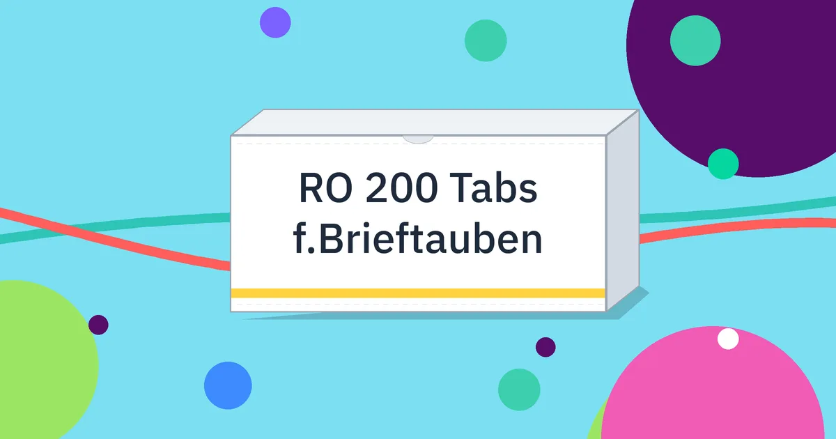 Symbolbild: Packung mit der Aufschrift RO 200 Tabs f.Brieftauben (PZN 11070914) – Verfügbarkeit und Bezug in Apotheken in Frankfurt am Main