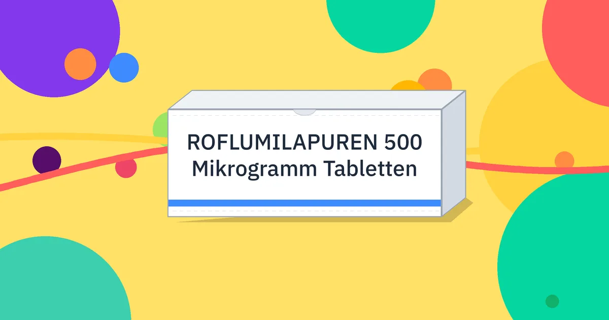 Symbolbild: Packung mit der Aufschrift ROFLUMILAPUREN 500 Mikrogramm Tabletten (PZN 16943123) – Verfügbarkeit und Bezug in Apotheken in Frankfurt am Main