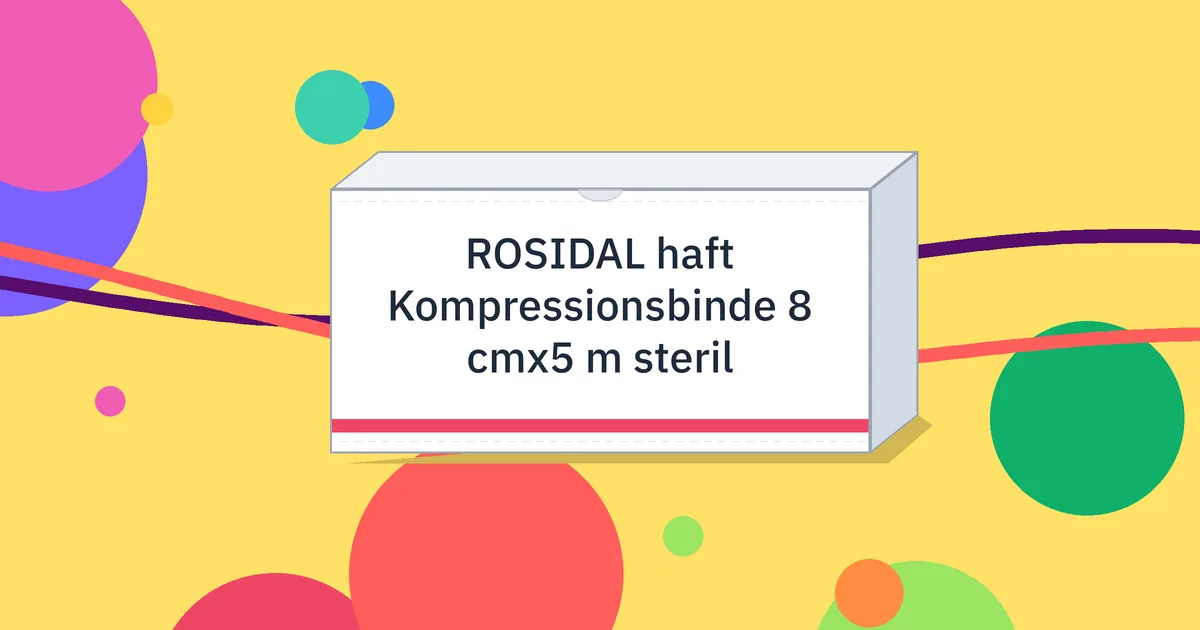 Symbolbild: Packung mit der Aufschrift ROSIDAL haft Kompressionsbinde 8 cmx5 m steril (PZN 10111427) – Verfügbarkeit und Bezug in Apotheken in Frankfurt am Main