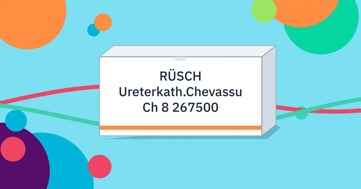 Symbolbild: Packung mit der Aufschrift RÜSCH Ureterkath.Chevassu Ch 8 267500 (PZN 07398767) – Verfügbarkeit und Bezug in Apotheken in Frankfurt am Main