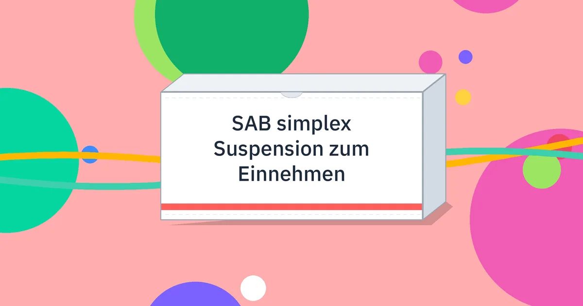 Symbolbild: Packung mit der Aufschrift SAB simplex Suspension zum Einnehmen (PZN 02702054) – Verfügbarkeit und Bezug in Apotheken in Frankfurt am Main