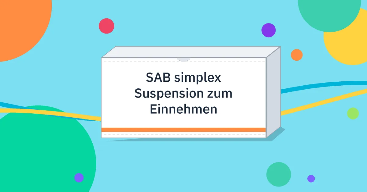 Symbolbild: Packung mit der Aufschrift SAB simplex Suspension zum Einnehmen (PZN 09684052) – Verfügbarkeit und Bezug in Apotheken in Frankfurt am Main