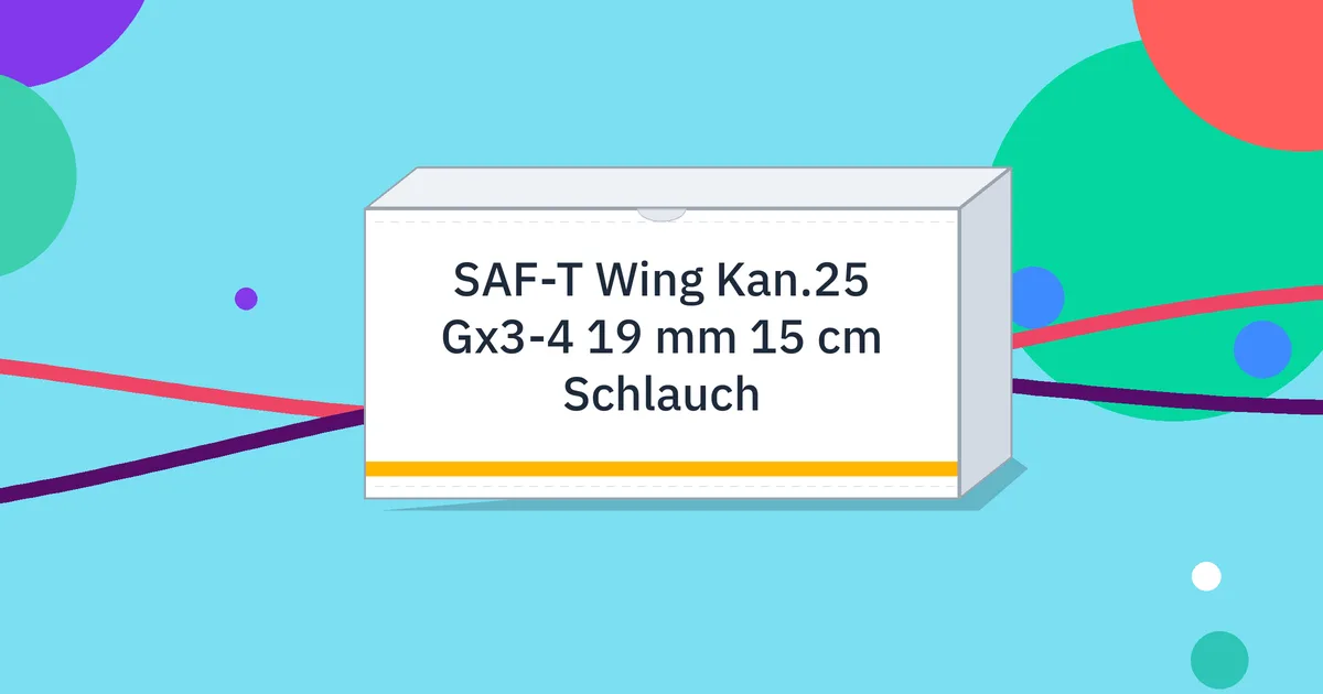 Symbolbild: Packung mit der Aufschrift SAF-T Wing Kan.25 Gx3-4 19 mm 15 cm Schlauch (PZN 07734811) – Verfügbarkeit und Bezug in Apotheken in Frankfurt am Main
