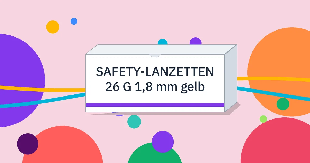 Symbolbild: Packung mit der Aufschrift SAFETY-LANZETTEN 26 G 1,8 mm gelb (PZN 00077959) – Verfügbarkeit und Bezug in Apotheken in Frankfurt am Main