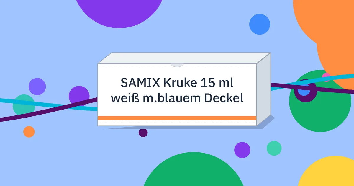 Symbolbild: Packung mit der Aufschrift SAMIX Kruke 15 ml weiß m.blauem Deckel (PZN 19987658) – Verfügbarkeit und Bezug in Apotheken in Frankfurt am Main