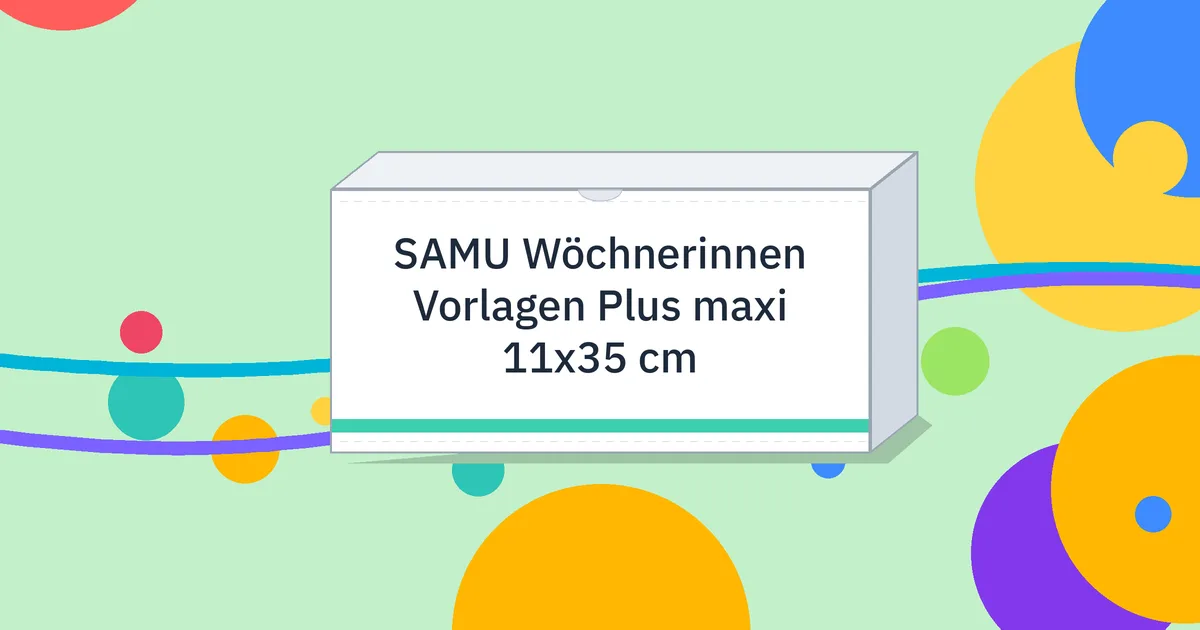 Symbolbild: Packung mit der Aufschrift SAMU Wöchnerinnen Vorlagen Plus maxi 11x35 cm (PZN 02842217) – Verfügbarkeit und Bezug in Apotheken in Frankfurt am Main