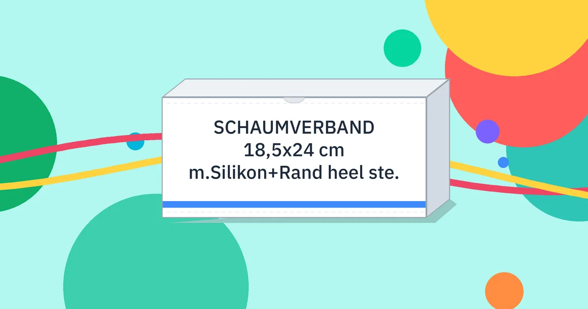 Symbolbild: Packung mit der Aufschrift SCHAUMVERBAND 18,5x24 cm m.Silikon+Rand heel ste. (PZN 19509315) – Verfügbarkeit und Bezug in Apotheken in Frankfurt am Main