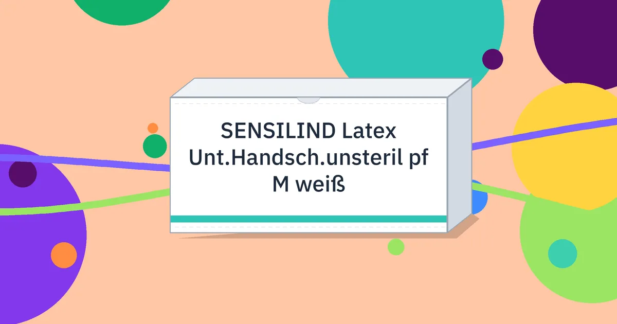 Symbolbild: Packung mit der Aufschrift SENSILIND Latex Unt.Handsch.unsteril pf M weiß (PZN 14353713) – Verfügbarkeit und Bezug in Apotheken in Frankfurt am Main