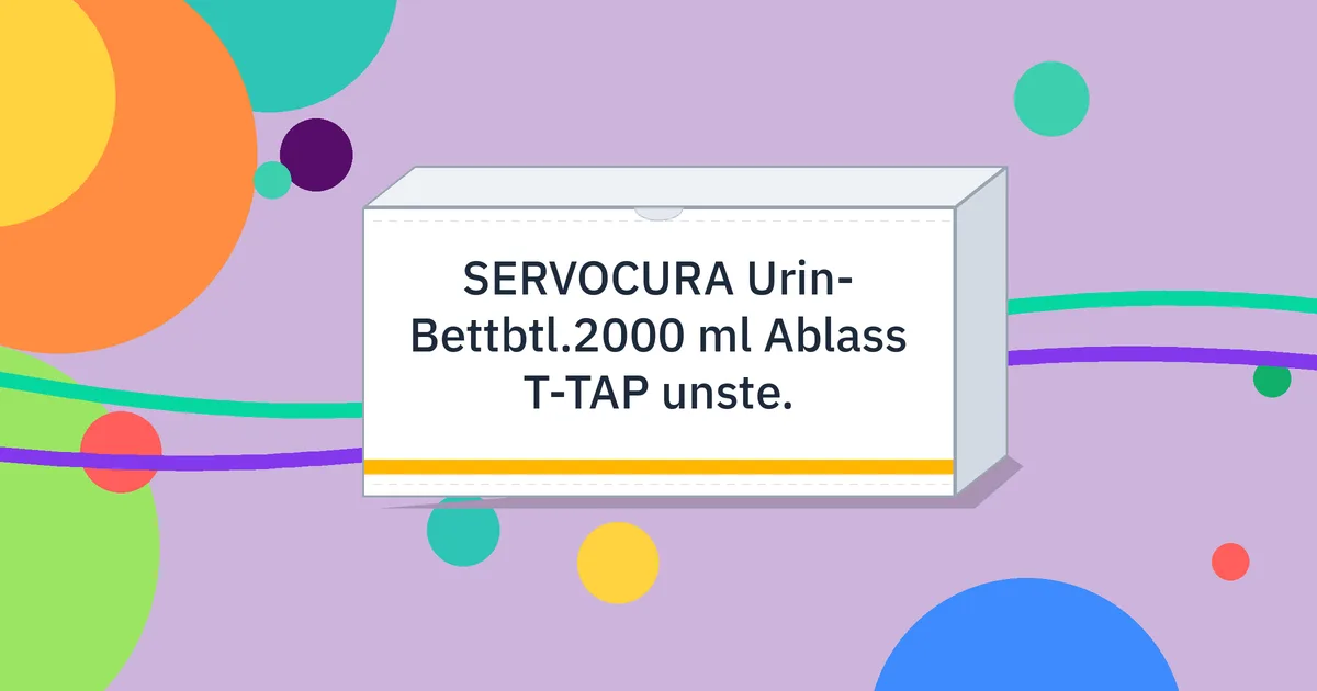 Symbolbild: Packung mit der Aufschrift SERVOCURA Urin-Bettbtl.2000 ml Ablass T-TAP unste. (PZN 17364396) – Verfügbarkeit und Bezug in Apotheken in Frankfurt am Main