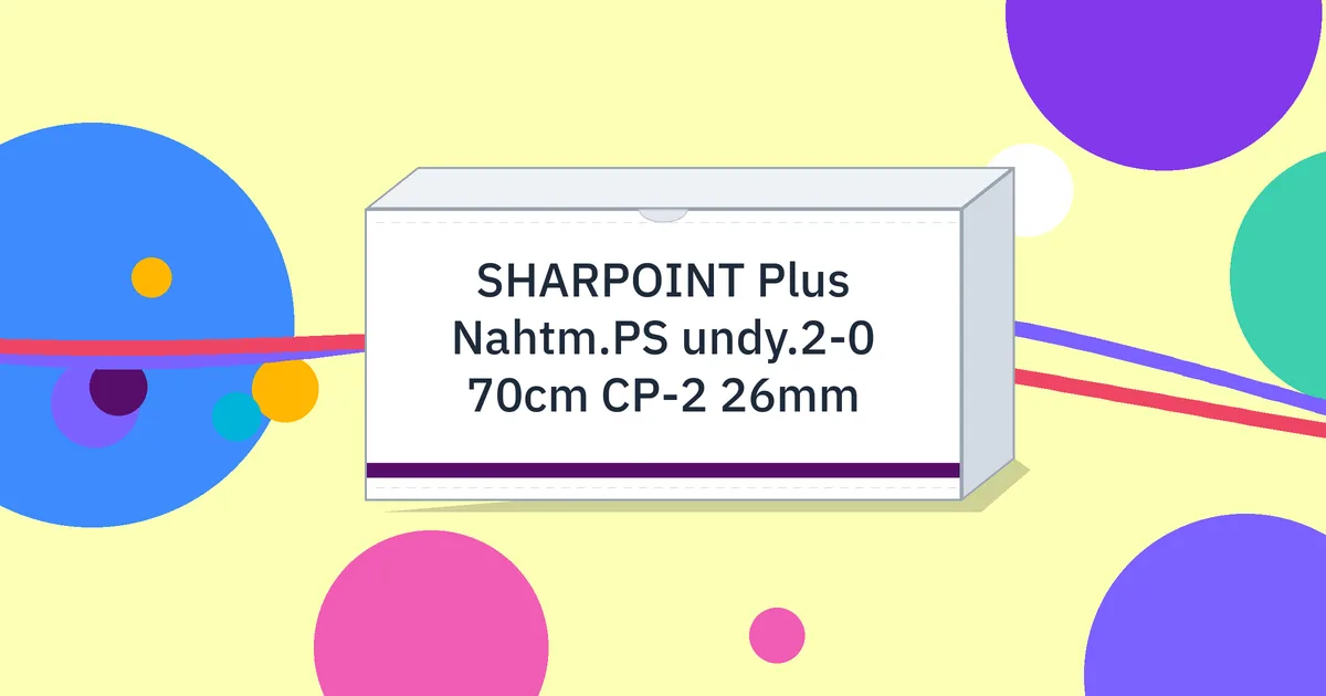 Symbolbild: Packung mit der Aufschrift SHARPOINT Plus Nahtm.PS undy.2-0 70cm CP-2 26mm (PZN 17995524) – Verfügbarkeit und Bezug in Apotheken in Frankfurt am Main