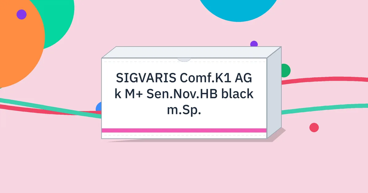 Symbolbild: Packung mit der Aufschrift SIGVARIS Comf.K1 AG k M+ Sen.Nov.HB black m.Sp. (PZN 17104620) – Verfügbarkeit und Bezug in Apotheken in Frankfurt am Main