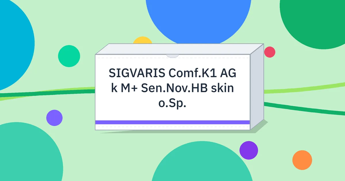 Symbolbild: Packung mit der Aufschrift SIGVARIS Comf.K1 AG k M+ Sen.Nov.HB skin o.Sp. (PZN 17102408) – Verfügbarkeit und Bezug in Apotheken in Frankfurt am Main