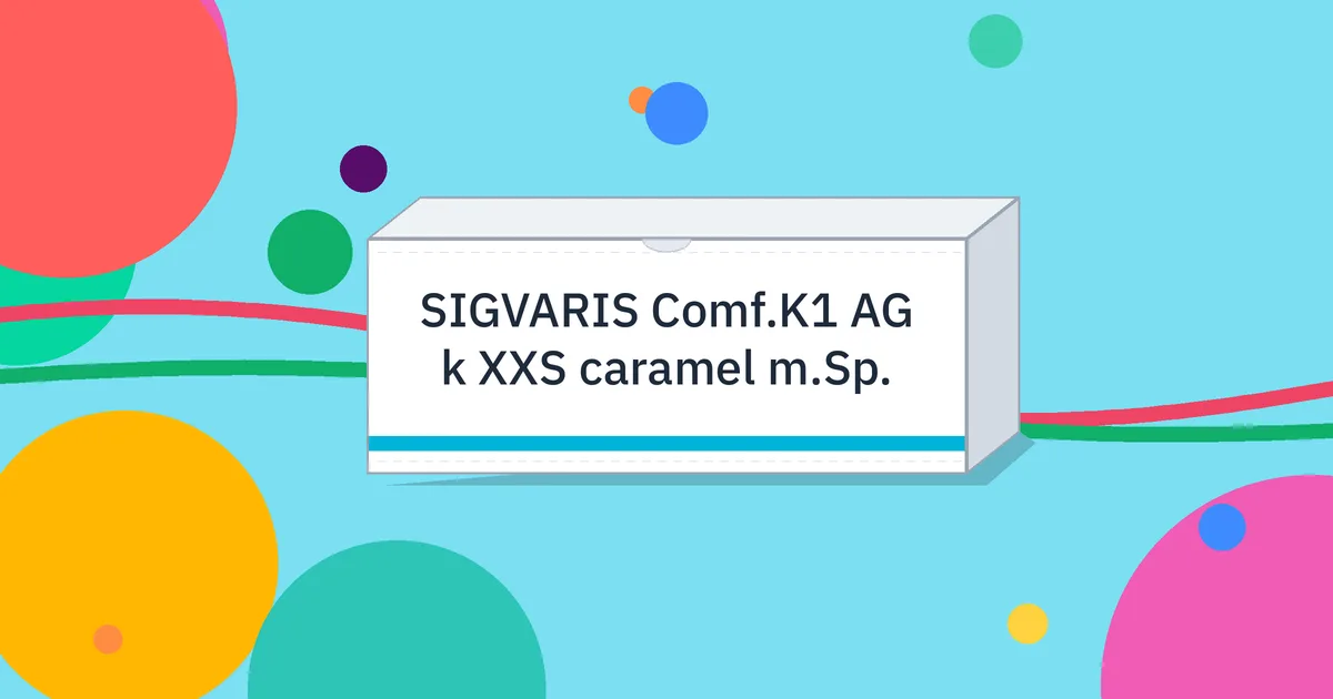 Symbolbild: Packung mit der Aufschrift SIGVARIS Comf.K1 AG k XXS caramel m.Sp. (PZN 17094583) – Verfügbarkeit und Bezug in Apotheken in Frankfurt am Main