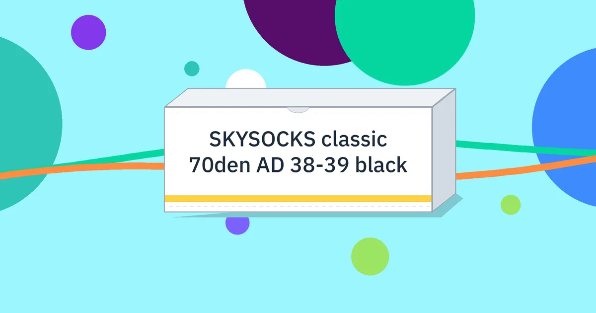 Symbolbild: Packung mit der Aufschrift SKYSOCKS classic 70den AD 38-39 black (PZN 18663735) – Verfügbarkeit und Bezug in Apotheken in Frankfurt am Main