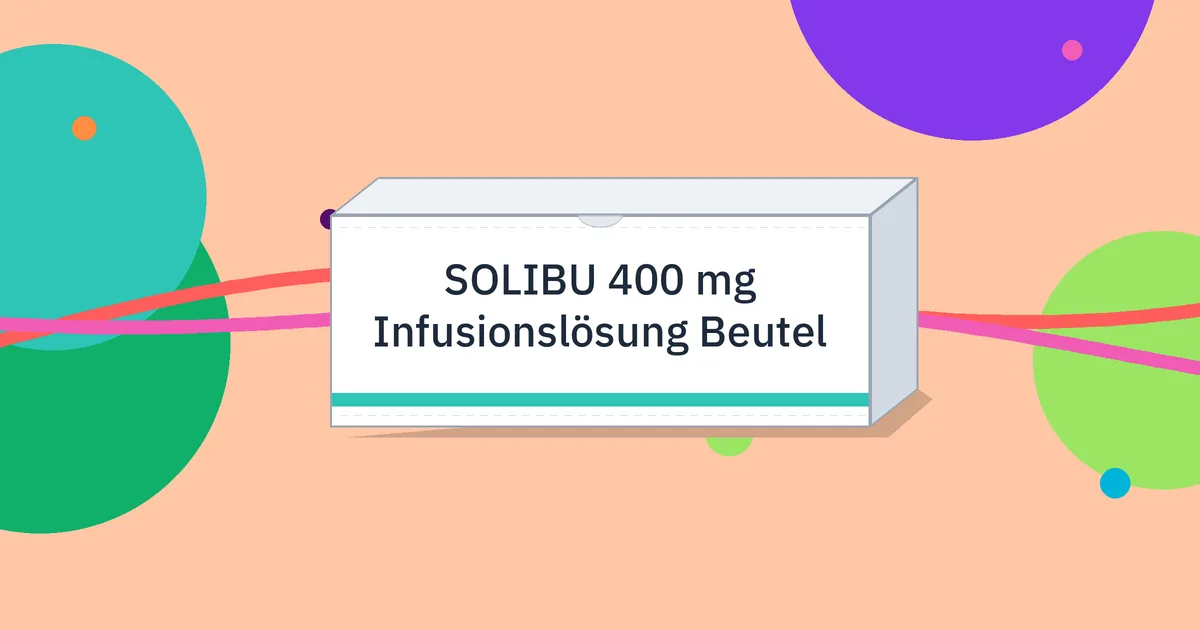 Symbolbild: Packung mit der Aufschrift SOLIBU 400 mg Infusionslösung Beutel (PZN 17263554) – Verfügbarkeit und Bezug in Apotheken in Frankfurt am Main