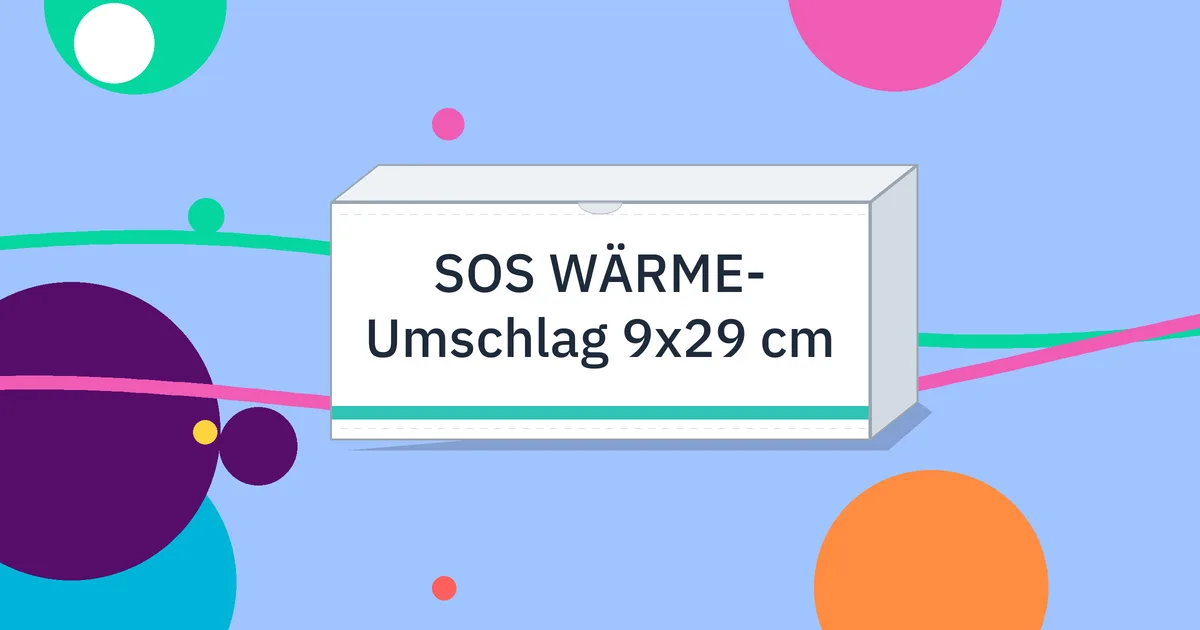 Symbolbild: Packung mit der Aufschrift SOS WÄRME-Umschlag 9x29 cm (PZN 18188932) – Verfügbarkeit und Bezug in Apotheken in Frankfurt am Main