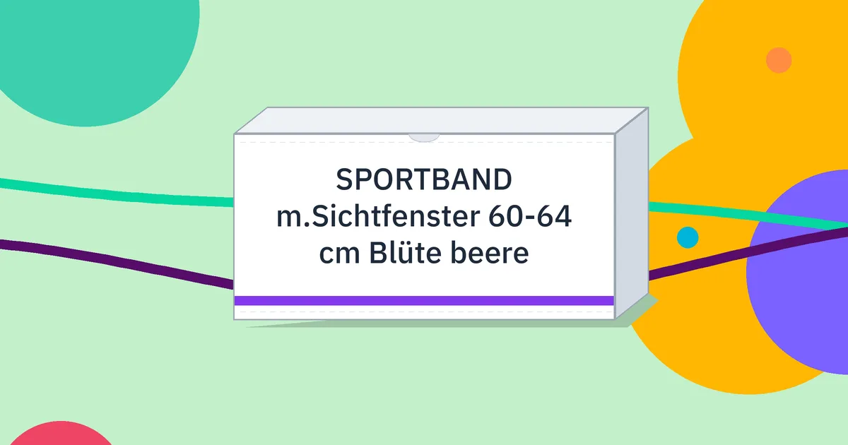 Symbolbild: Packung mit der Aufschrift SPORTBAND m.Sichtfenster 60-64 cm Blüte beere (PZN 13917007) – Verfügbarkeit und Bezug in Apotheken in Frankfurt am Main