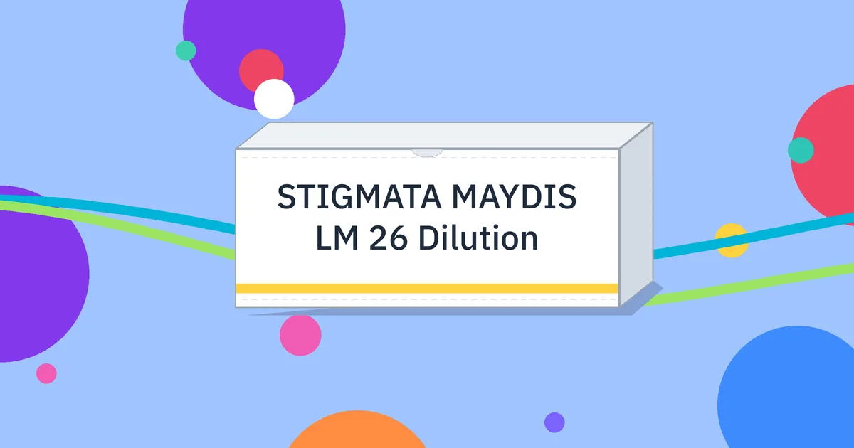 Symbolbild: Packung mit der Aufschrift STIGMATA MAYDIS LM 26 Dilution (PZN 13201088) – Verfügbarkeit und Bezug in Apotheken in Frankfurt am Main