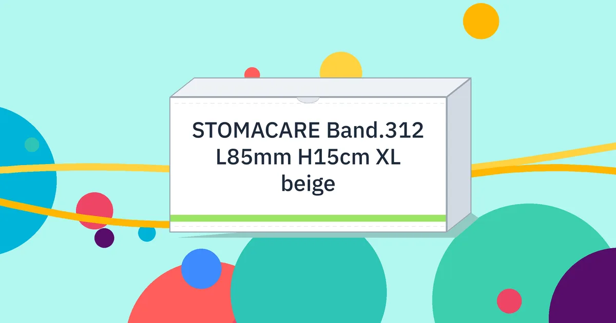 Symbolbild: Packung mit der Aufschrift STOMACARE Band.312 L85mm H15cm XL beige (PZN 09437247) – Verfügbarkeit und Bezug in Apotheken in Frankfurt am Main
