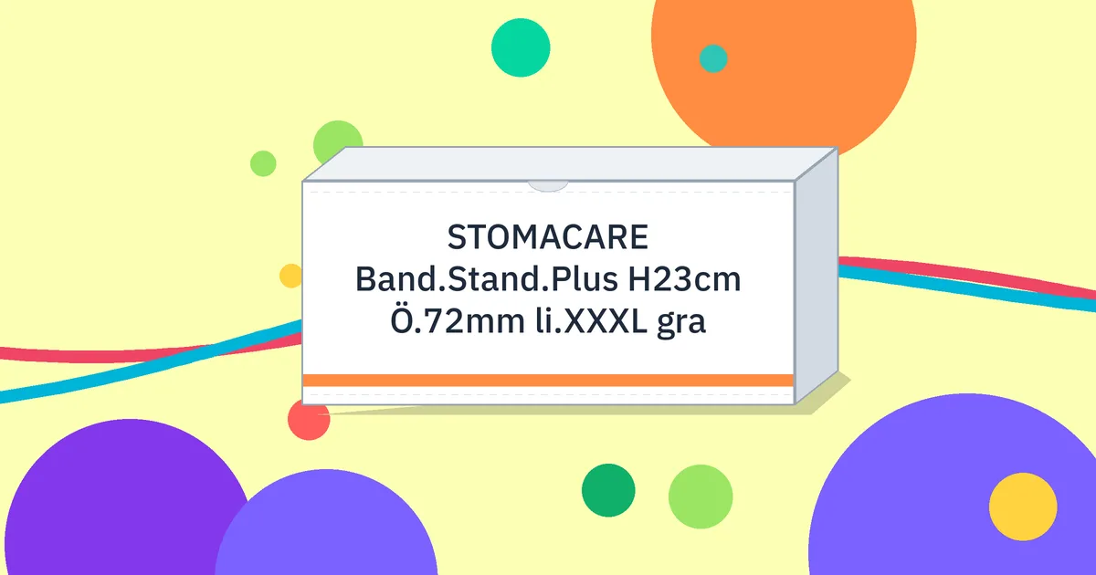 Symbolbild: Packung mit der Aufschrift STOMACARE Band.Stand.Plus H23cm Ö.72mm li.XXXL gra (PZN 16751010) – Verfügbarkeit und Bezug in Apotheken in Frankfurt am Main