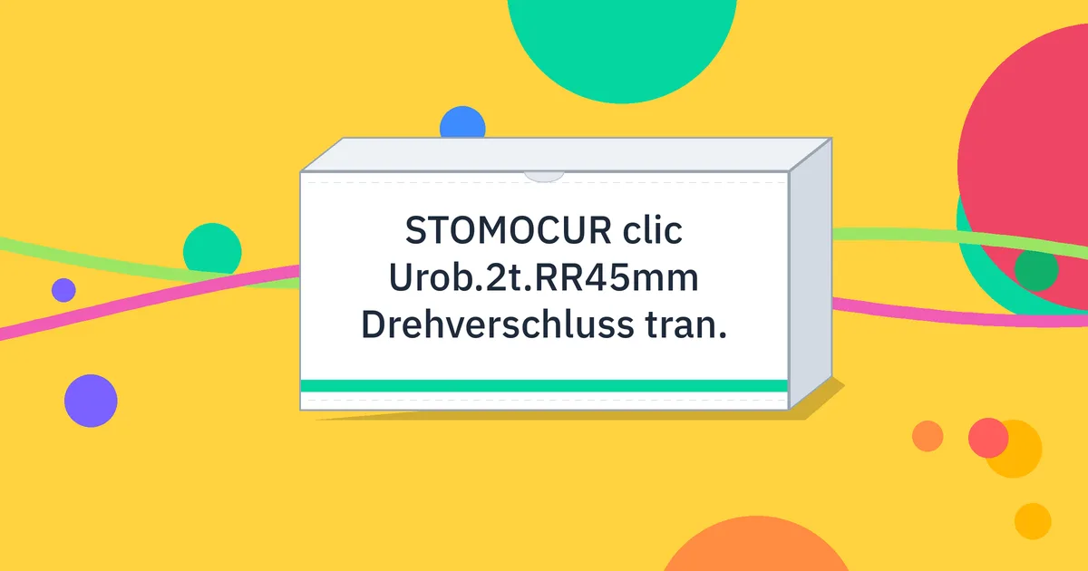 Symbolbild: Packung mit der Aufschrift STOMOCUR clic Urob.2t.RR45mm Drehverschluss tran. (PZN 17554889) – Verfügbarkeit und Bezug in Apotheken in Frankfurt am Main