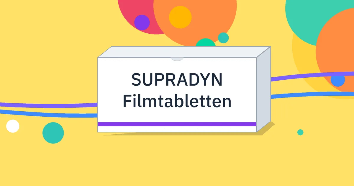 Symbolbild: Packung mit der Aufschrift SUPRADYN Filmtabletten (PZN 09389695) – Verfügbarkeit und Bezug in Apotheken in Frankfurt am Main