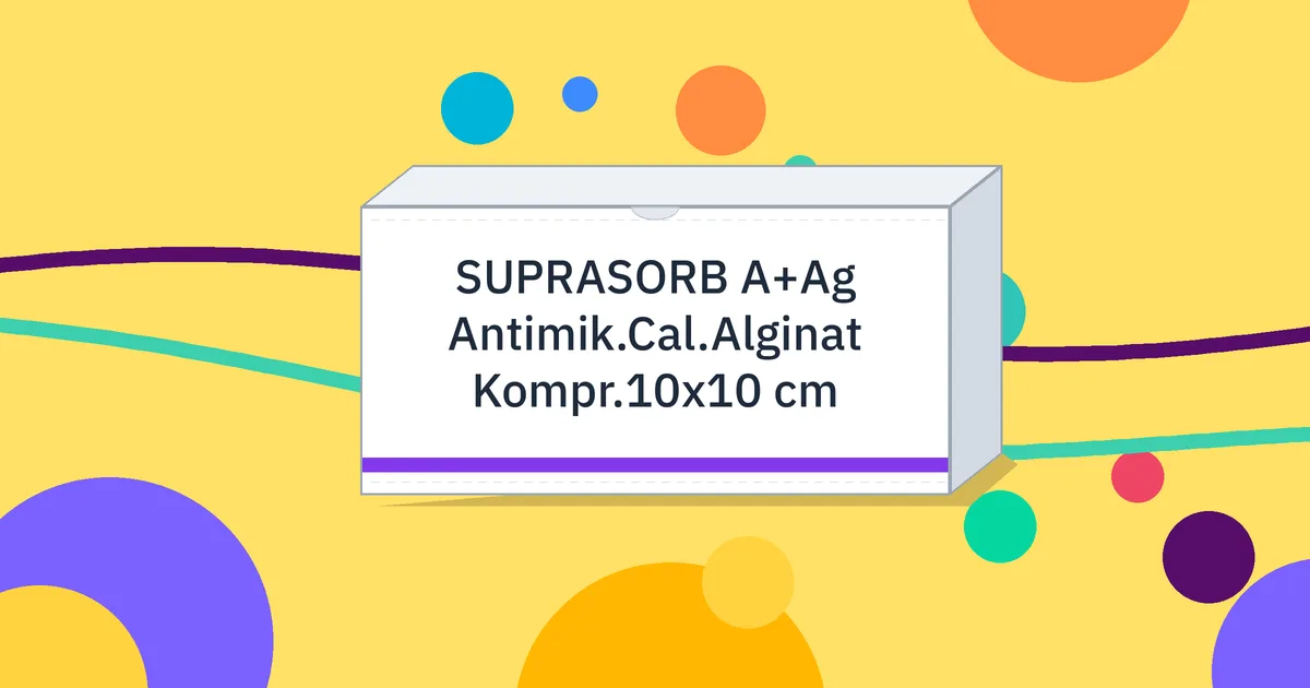 Symbolbild: Packung mit der Aufschrift SUPRASORB A+Ag Antimik.Cal.Alginat Kompr.10x10 cm (PZN 17833773) – Verfügbarkeit und Bezug in Apotheken in Frankfurt am Main