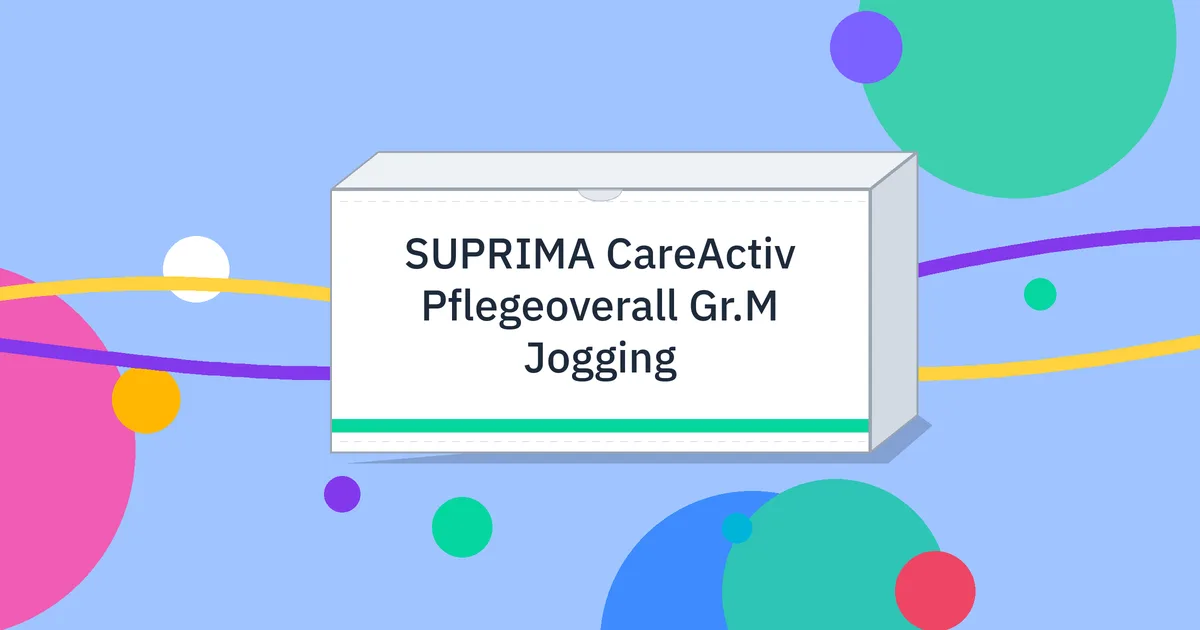 Symbolbild: Packung mit der Aufschrift SUPRIMA CareActiv Pflegeoverall Gr.M Jogging (PZN 08628614) – Verfügbarkeit und Bezug in Apotheken in Frankfurt am Main