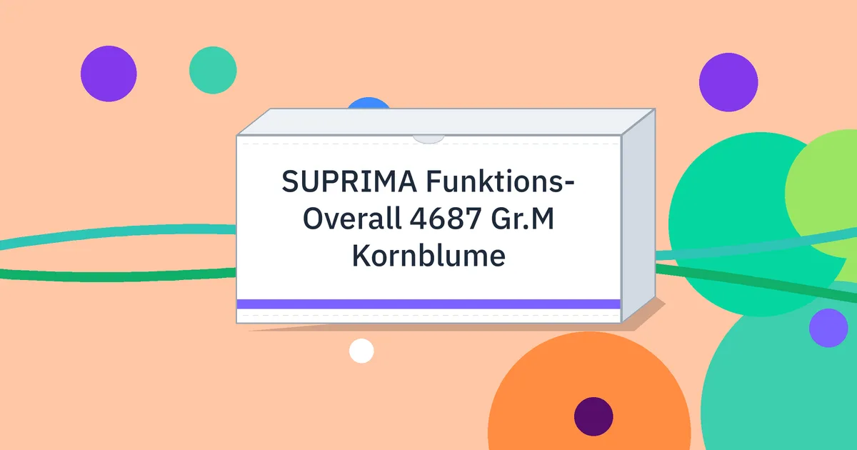 Symbolbild: Packung mit der Aufschrift SUPRIMA Funktions-Overall 4687 Gr.M Kornblume (PZN 00063213) – Verfügbarkeit und Bezug in Apotheken in Frankfurt am Main