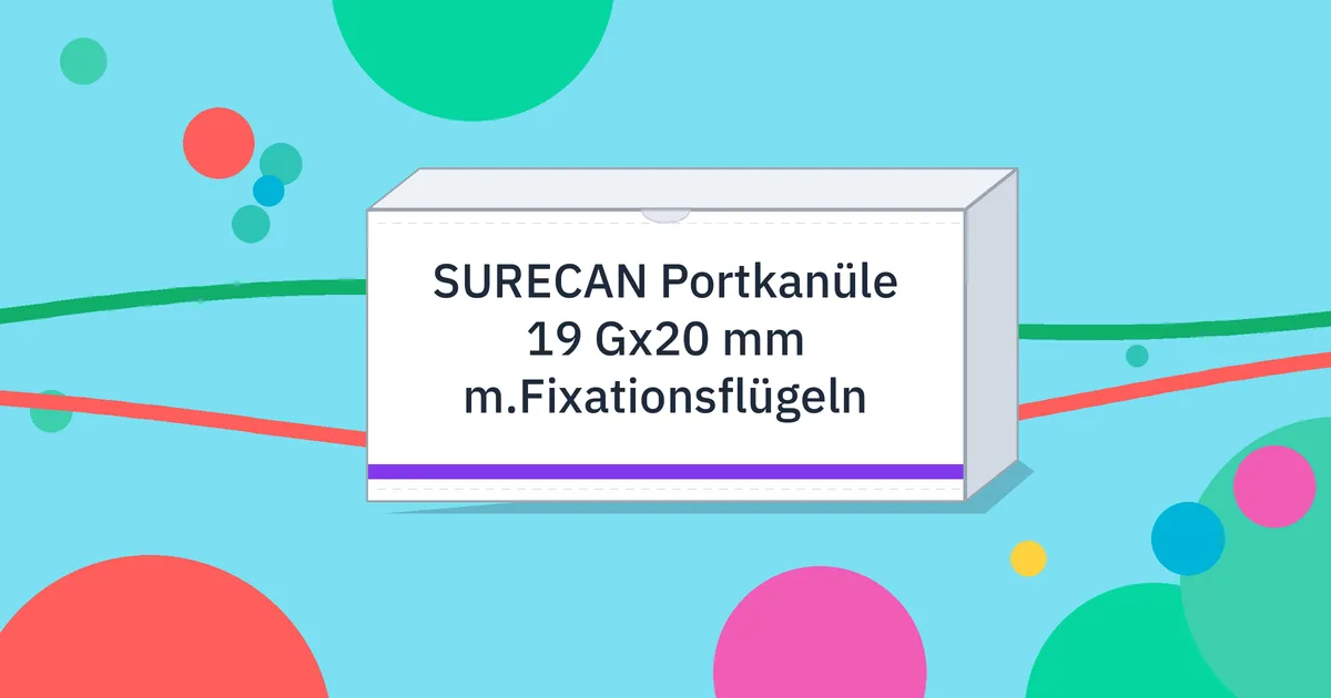 Symbolbild: Packung mit der Aufschrift SURECAN Portkanüle 19 Gx20 mm m.Fixationsflügeln (PZN 15316074) – Verfügbarkeit und Bezug in Apotheken in Frankfurt am Main