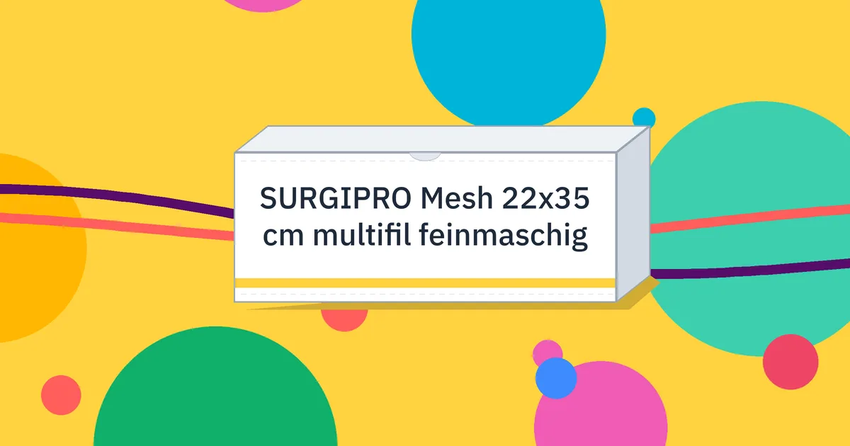 Symbolbild: Packung mit der Aufschrift SURGIPRO Mesh 22x35 cm multifil feinmaschig (PZN 00519506) – Verfügbarkeit und Bezug in Apotheken in Frankfurt am Main