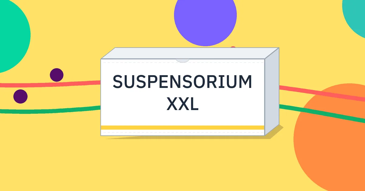 Symbolbild: Packung mit der Aufschrift SUSPENSORIUM XXL (PZN 19072195) – Verfügbarkeit und Bezug in Apotheken in Frankfurt am Main