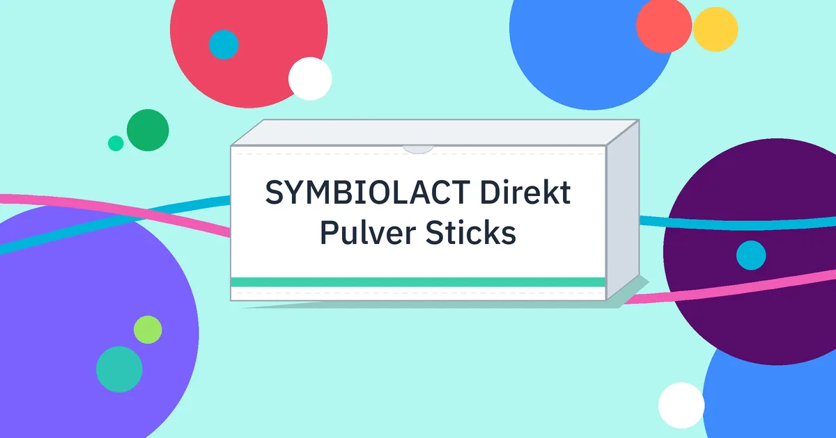 Symbolbild: Packung mit der Aufschrift SYMBIOLACT Direkt Pulver Sticks (PZN 19714191) – Verfügbarkeit und Bezug in Apotheken in Frankfurt am Main