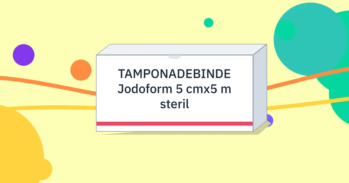 Symbolbild: Packung mit der Aufschrift TAMPONADEBINDE Jodoform 5 cmx5 m steril (PZN 01720989) – Verfügbarkeit und Bezug in Apotheken in Frankfurt am Main