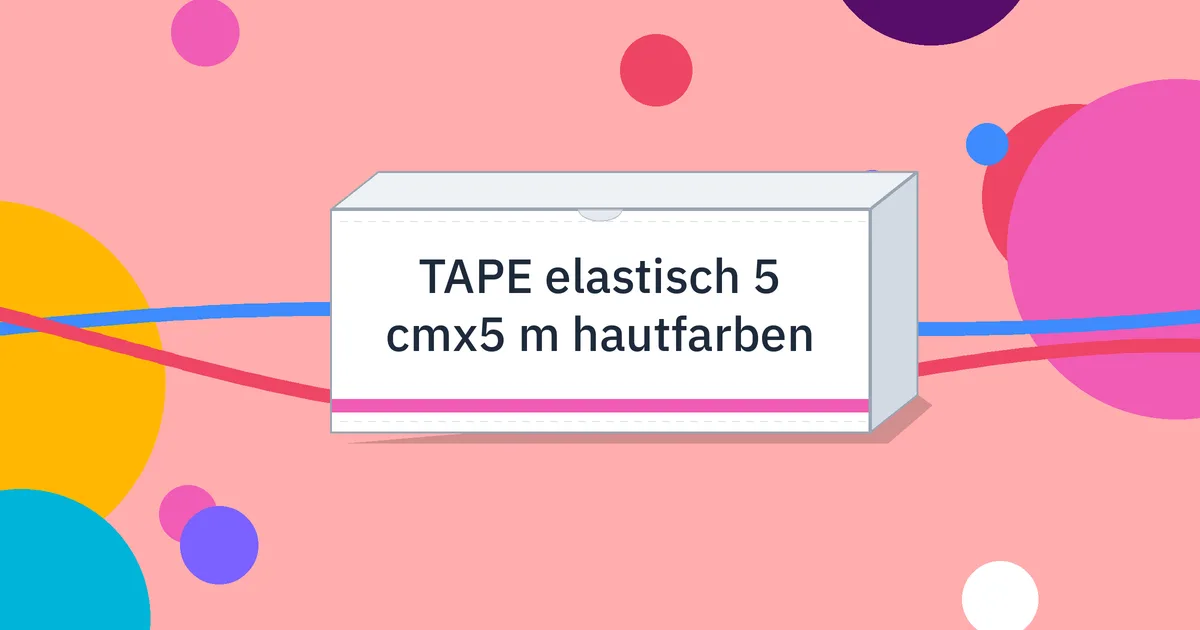 Symbolbild: Packung mit der Aufschrift TAPE elastisch 5 cmx5 m hautfarben (PZN 09303707) – Verfügbarkeit und Bezug in Apotheken in Frankfurt am Main
