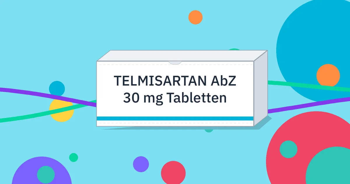 Symbolbild: Packung mit der Aufschrift TELMISARTAN AbZ 30 mg Tabletten (PZN 02179434) – Verfügbarkeit und Bezug in Apotheken in Frankfurt am Main