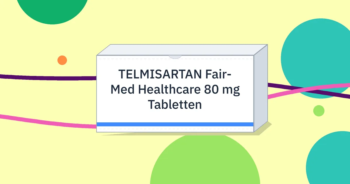 Symbolbild: Packung mit der Aufschrift TELMISARTAN Fair-Med Healthcare 80 mg Tabletten (PZN 14321676) – Verfügbarkeit und Bezug in Apotheken in Frankfurt am Main