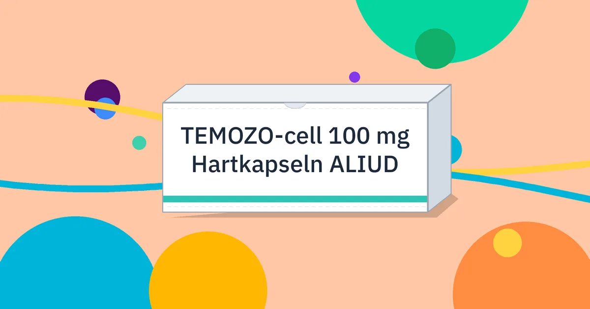 Symbolbild: Packung mit der Aufschrift TEMOZO-cell 100 mg Hartkapseln ALIUD (PZN 13168623) – Verfügbarkeit und Bezug in Apotheken in Frankfurt am Main