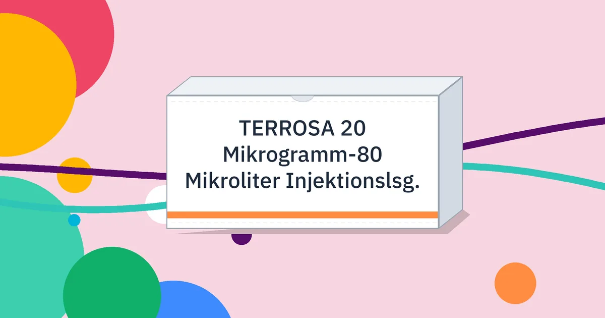 Symbolbild: Packung mit der Aufschrift TERROSA 20 Mikrogramm-80 Mikroliter Injektionslsg. (PZN 20356710) – Verfügbarkeit und Bezug in Apotheken in Frankfurt am Main