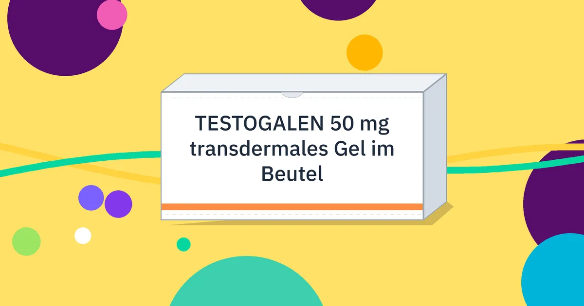 Symbolbild: Packung mit der Aufschrift TESTOGALEN 50 mg transdermales Gel im Beutel (PZN 19908469) – Verfügbarkeit und Bezug in Apotheken in Frankfurt am Main