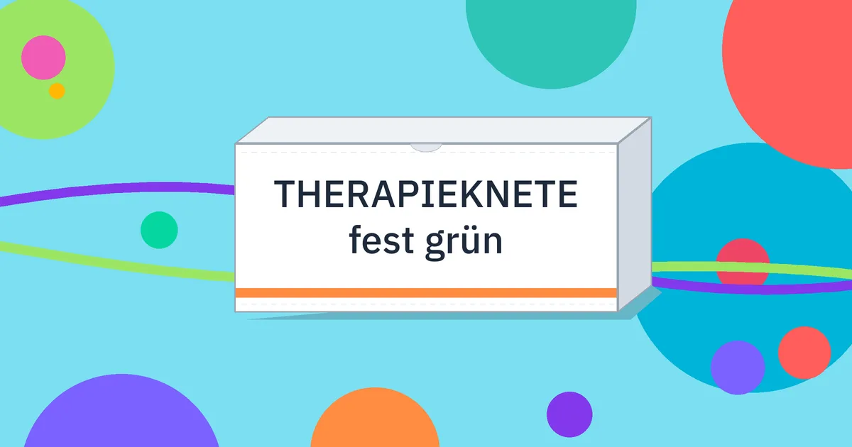 Symbolbild: Packung mit der Aufschrift THERAPIEKNETE fest grün (PZN 15658857) – Verfügbarkeit und Bezug in Apotheken in Frankfurt am Main