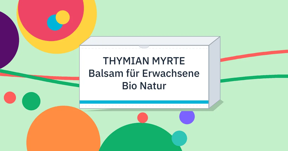 Symbolbild: Packung mit der Aufschrift THYMIAN MYRTE Balsam für Erwachsene Bio Natur (PZN 20381263) – Verfügbarkeit und Bezug in Apotheken in Frankfurt am Main