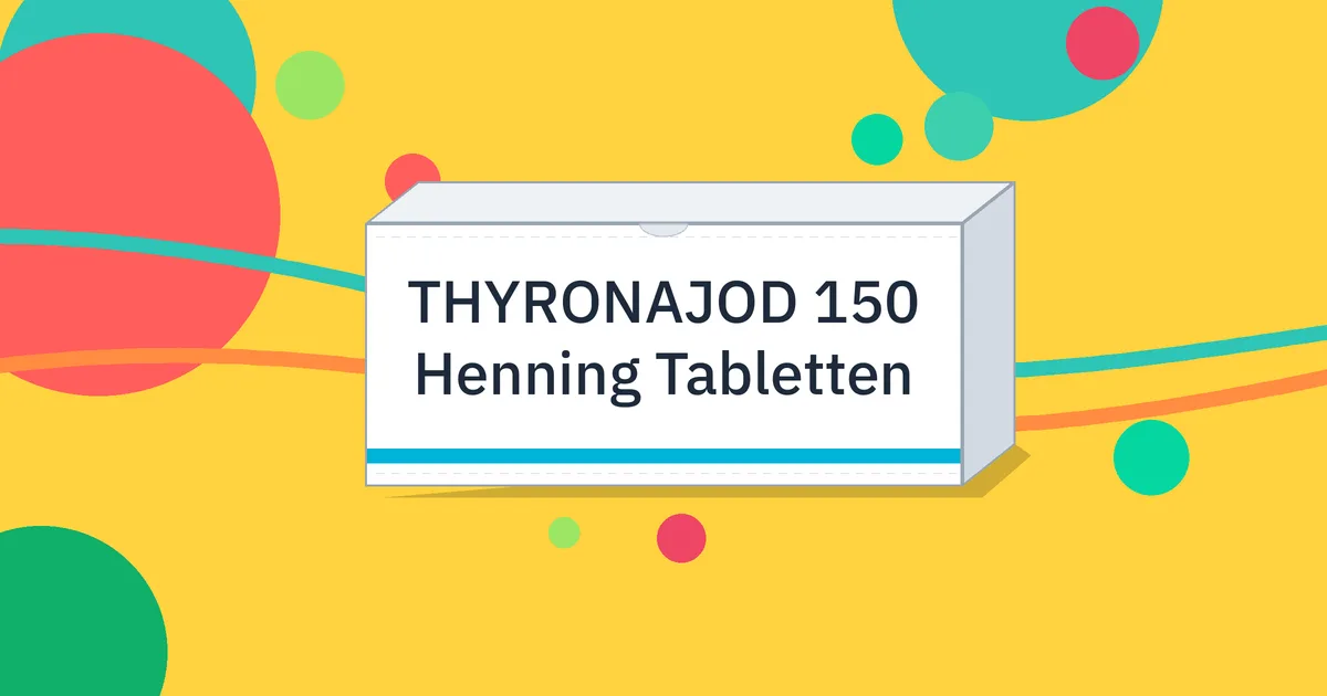 Symbolbild: Packung mit der Aufschrift THYRONAJOD 150 Henning Tabletten (PZN 06864842) – Verfügbarkeit und Bezug in Apotheken in Frankfurt am Main