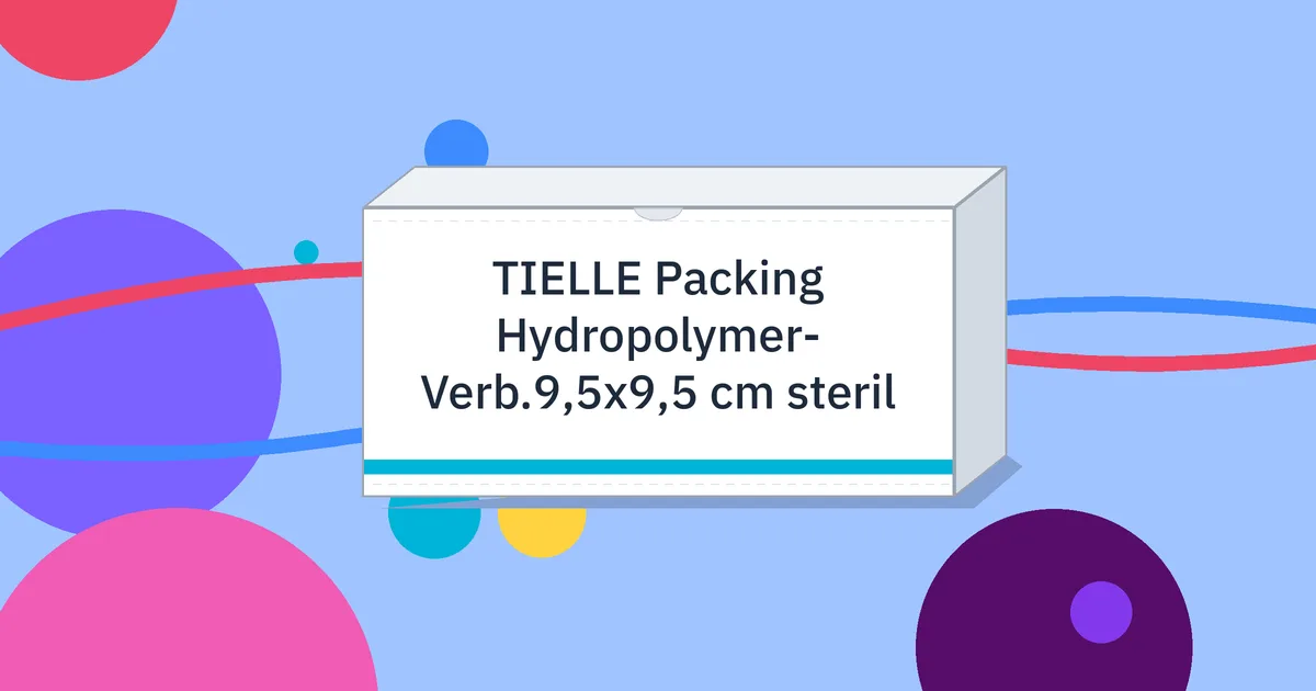 Symbolbild: Packung mit der Aufschrift TIELLE Packing Hydropolymer-Verb.9,5x9,5 cm steril (PZN 05489968) – Verfügbarkeit und Bezug in Apotheken in Frankfurt am Main