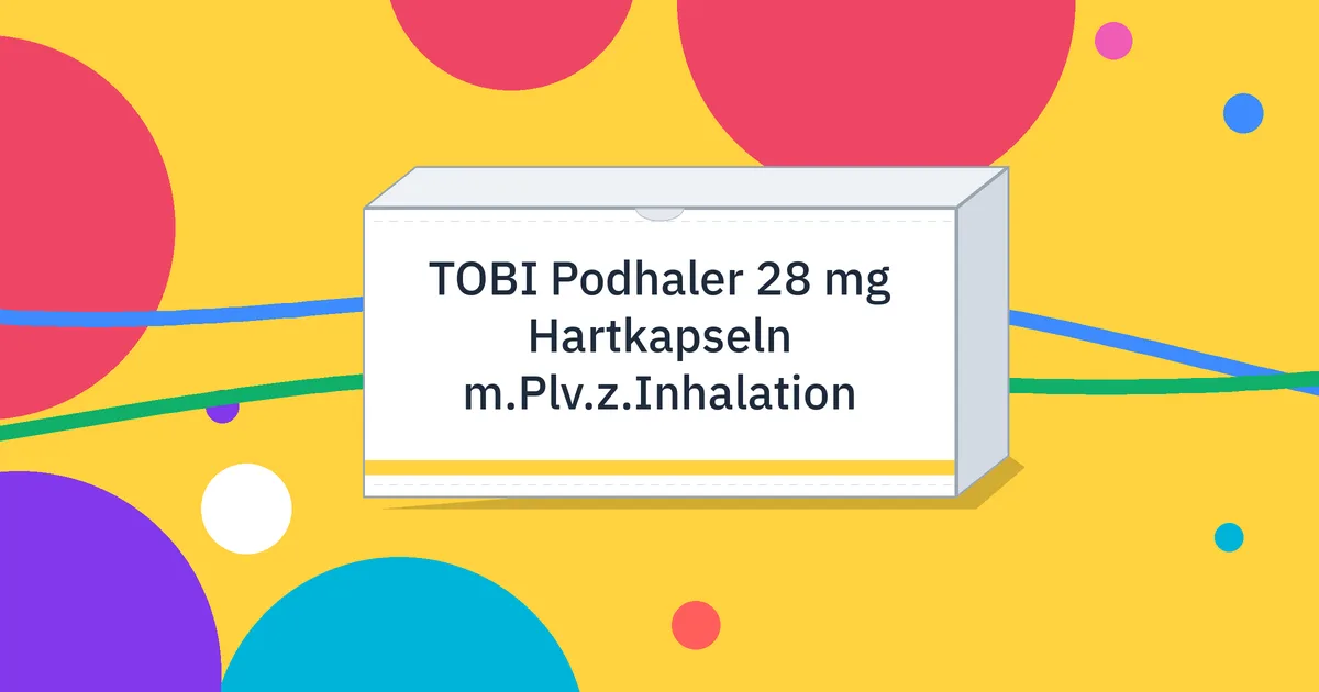 Symbolbild: Packung mit der Aufschrift TOBI Podhaler 28 mg Hartkapseln m.Plv.z.Inhalation (PZN 11276082) – Verfügbarkeit und Bezug in Apotheken in Frankfurt am Main