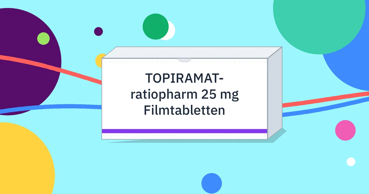 Symbolbild: Packung mit der Aufschrift TOPIRAMAT-ratiopharm 25 mg Filmtabletten (PZN 09001461) – Verfügbarkeit und Bezug in Apotheken in Frankfurt am Main