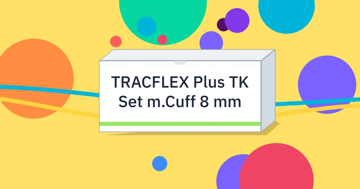 Symbolbild: Packung mit der Aufschrift TRACFLEX Plus TK Set m.Cuff 8 mm (PZN 05538572) – Verfügbarkeit und Bezug in Apotheken in Frankfurt am Main