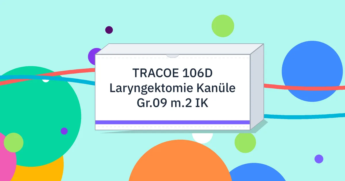 Symbolbild: Packung mit der Aufschrift TRACOE 106D Laryngektomie Kanüle Gr.09 m.2 IK (PZN 02360949) – Verfügbarkeit und Bezug in Apotheken in Frankfurt am Main